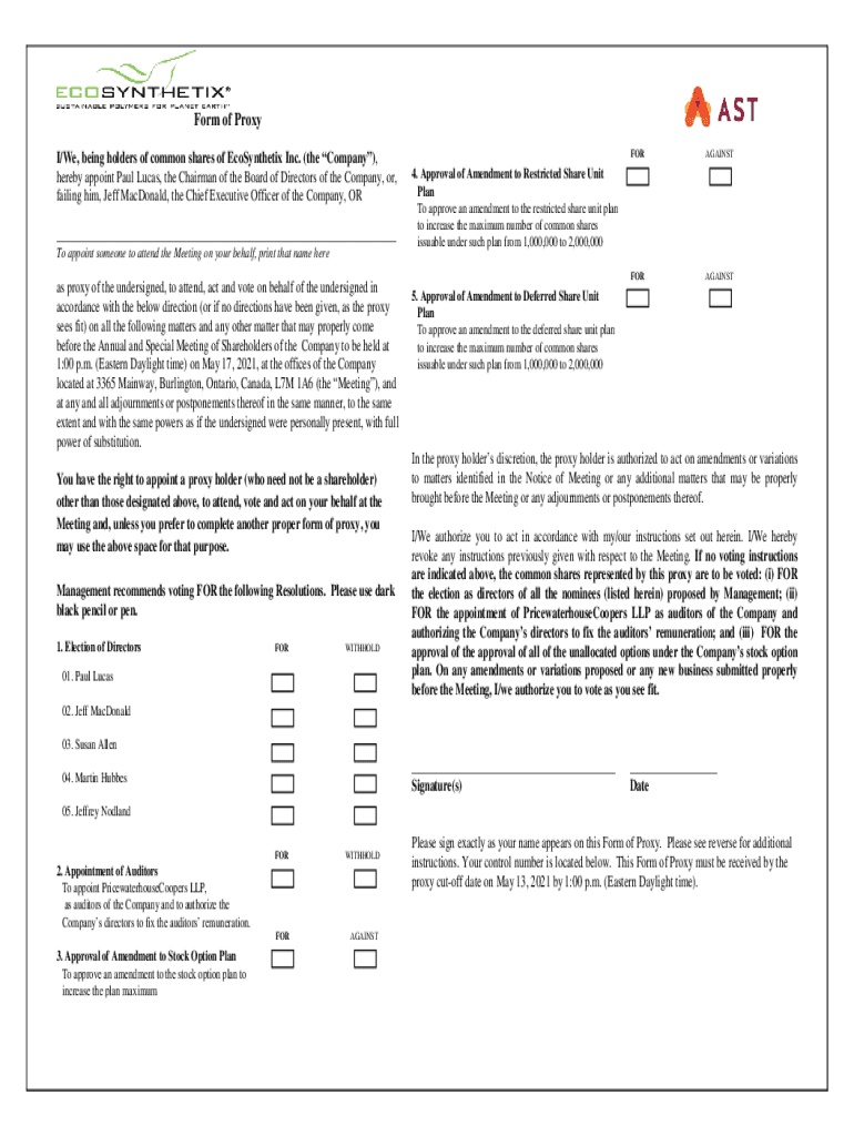 Fillable Online ECO - Generic Form of Proxy - 2021 Draft.DOCX Fax Email ...