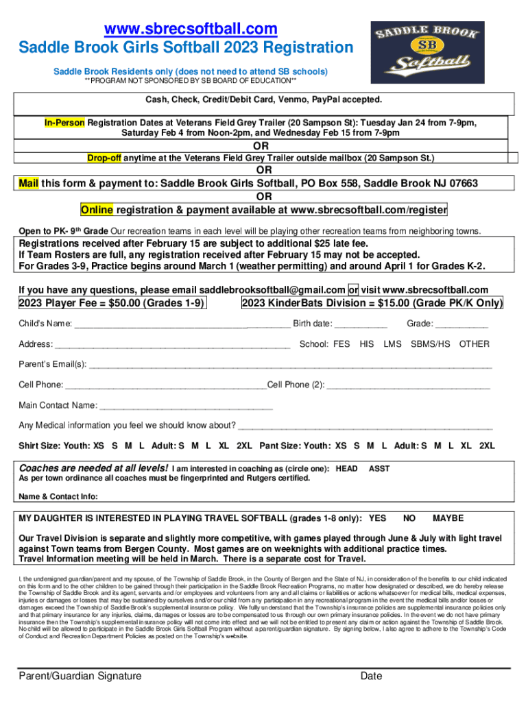 Fillable Online sbhs football & saddle brook spirit leaders combo ...