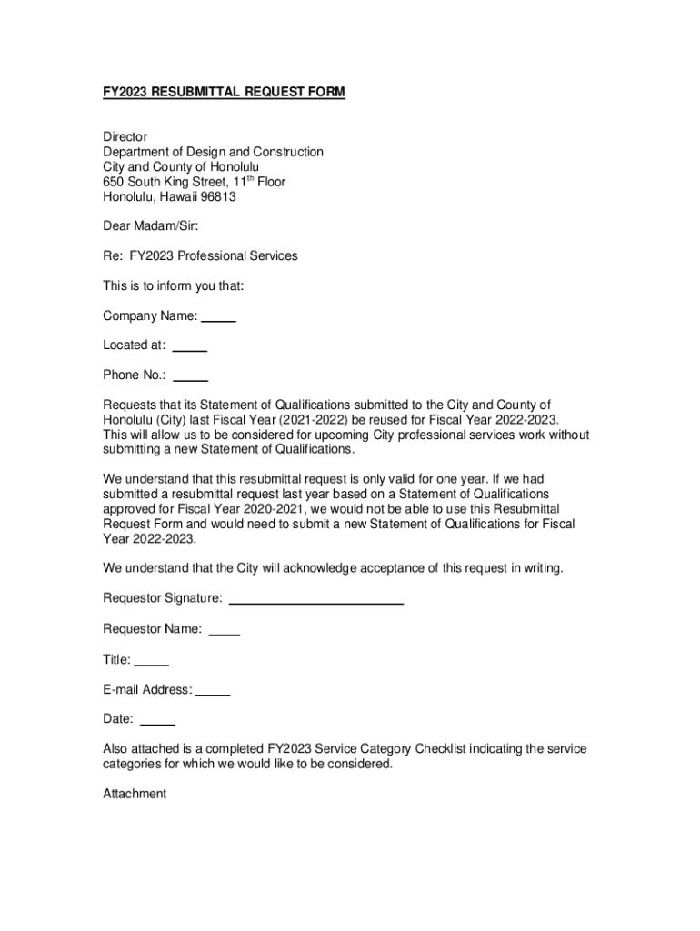 Fillable Online fy2023 resubmittal request form Fax Email Print - pdfFiller