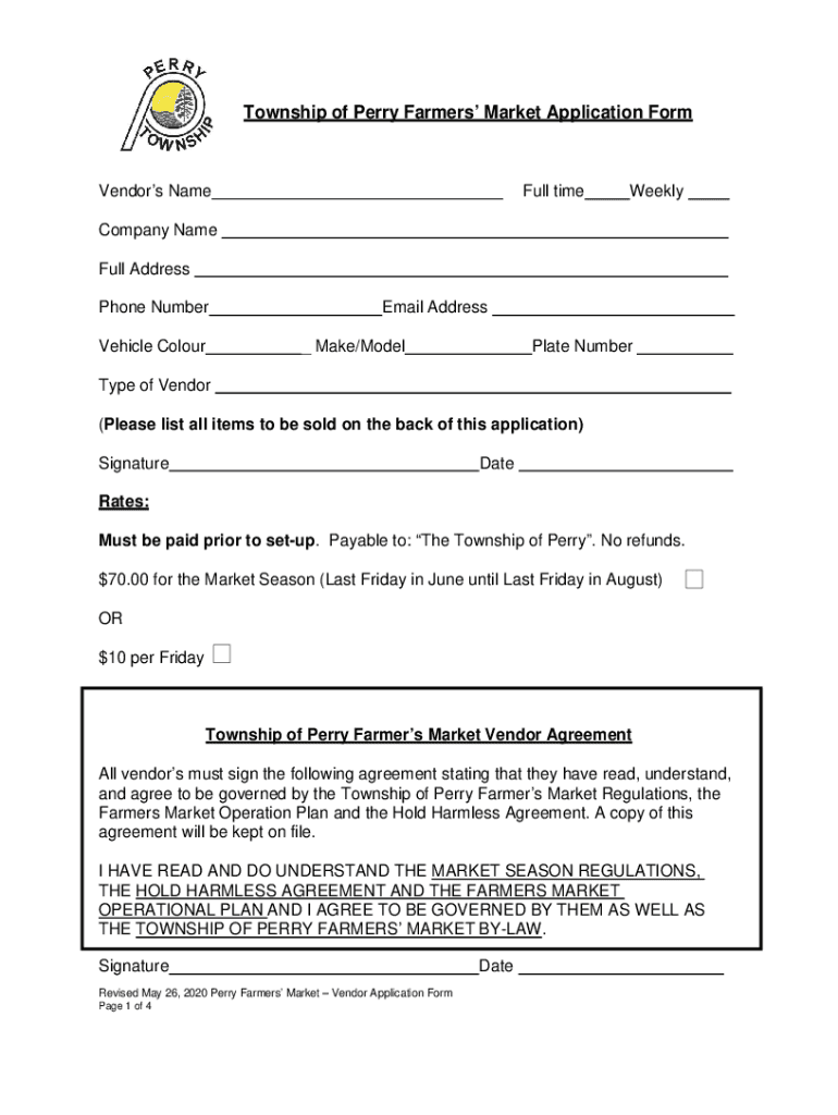 Fillable Online Township of Perry Farmers' Market Application Form Fax Email Print - pdfFiller