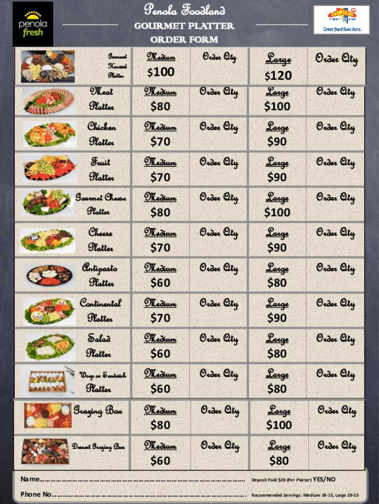 Fillable Online Happy Valley Foodland GOURMET PLATTER ORDER FORM Fax ...