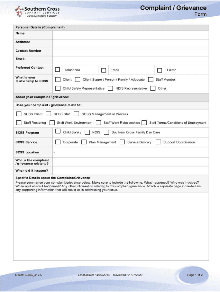Fillable Online Complaint Grievance Form Fax Email Print - pdfFiller