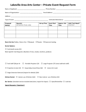 Fillable Online Lakeville Area Arts Center Private Event Request Form ...
