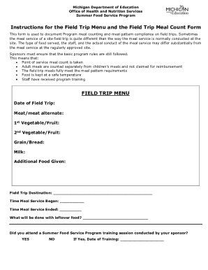 Fillable Online Summer Food Service Program Field Trip Notification ...