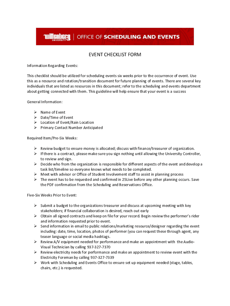 Fillable Online EVENT CHECKLIST FORM Fax Email Print - pdfFiller
