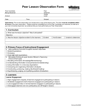 Fillable Online Peer Lesson Observation Form Fax Email Print - pdfFiller