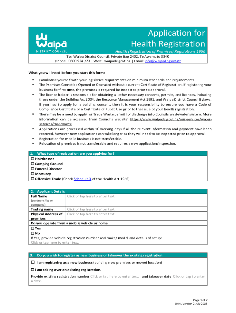Fillable Online Application for Health Registration Fax Email Print ...