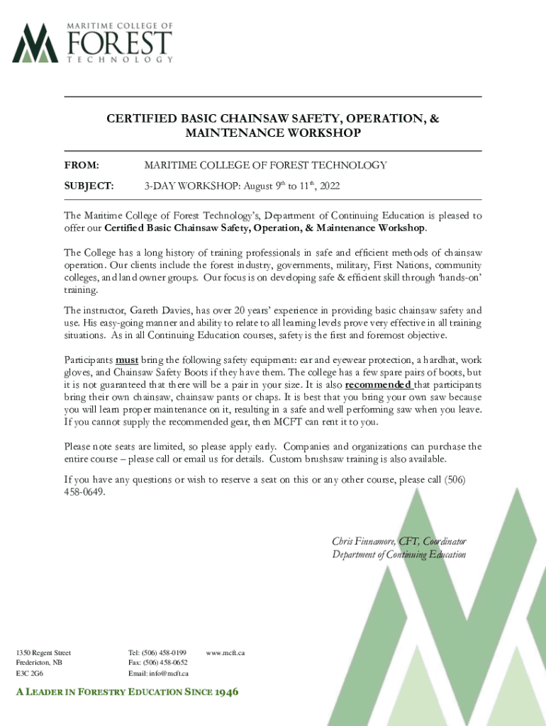 Fillable Online Logging and Chainsaw Safety Certificate Course Fax ...