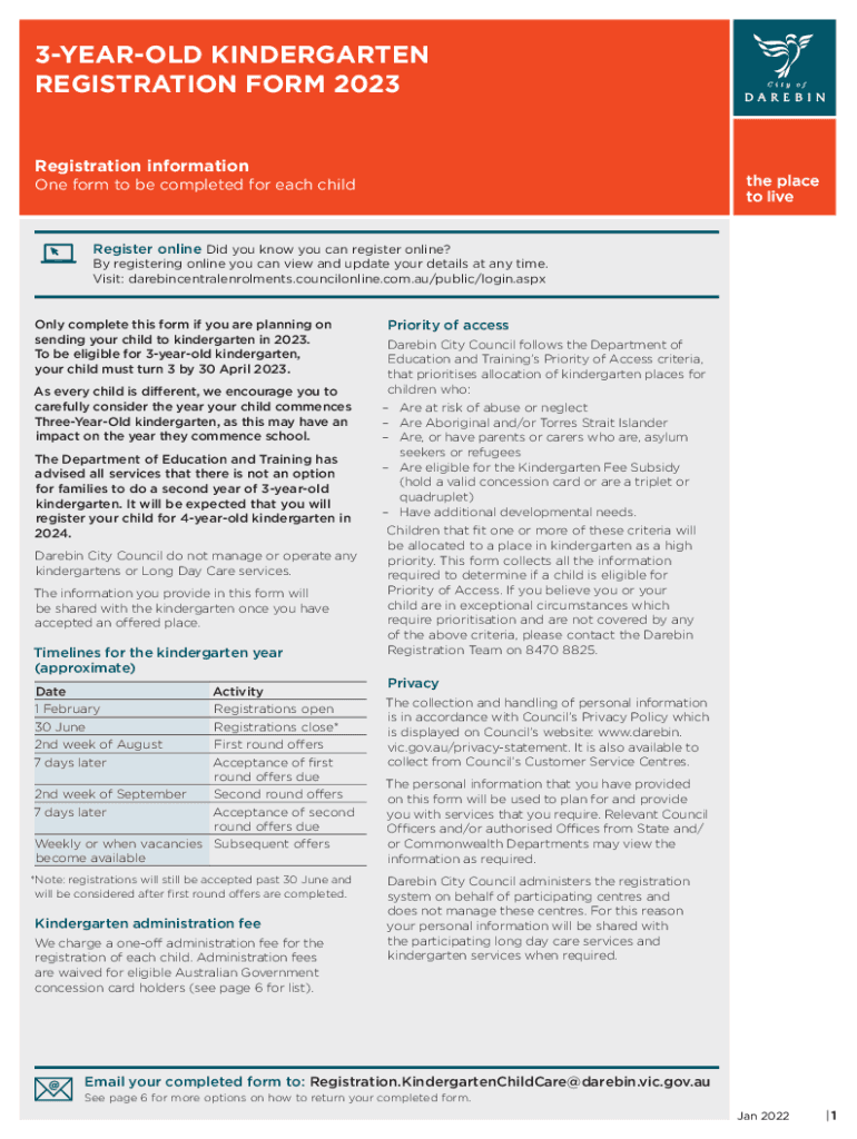 Fillable Online Kindergarten and Next School Year Registration in ...