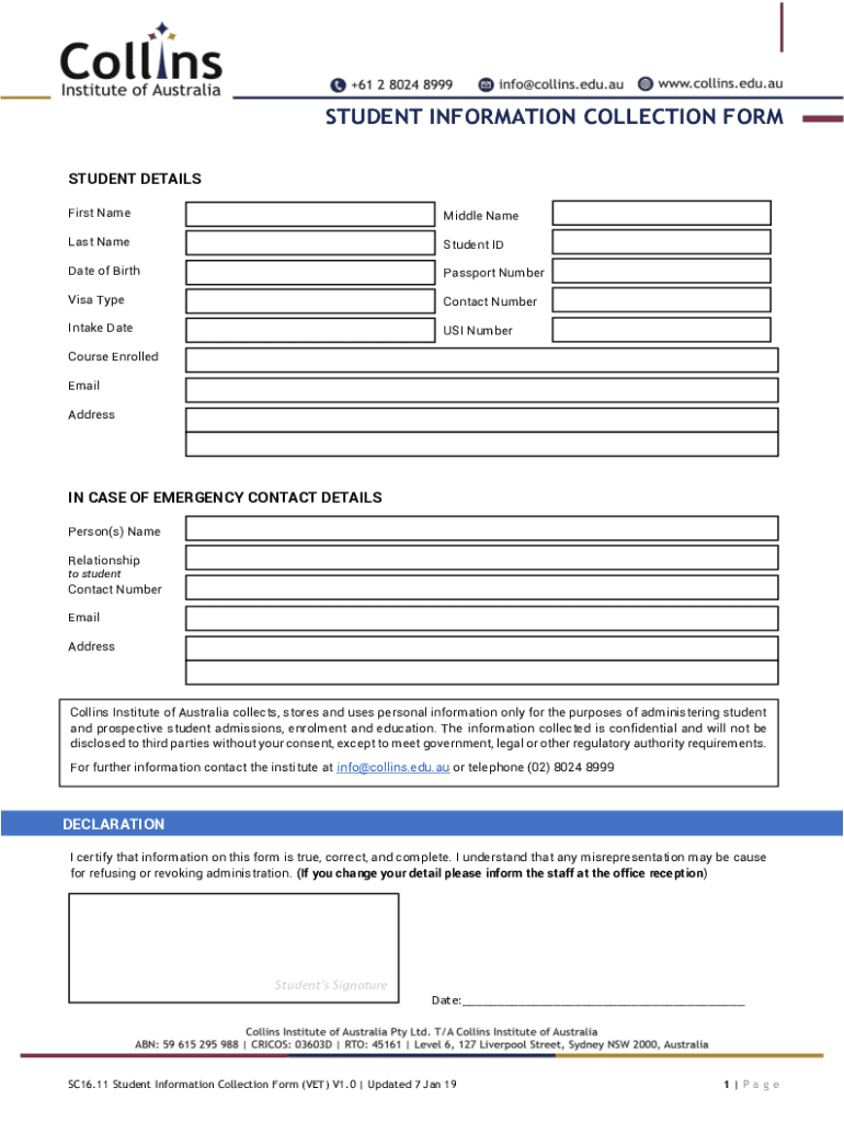 Fillable Online STUDENT INFORMATION COLLECTION FORM Fax Email Print ...