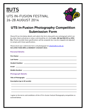 Fillable Online UTS In-Fusion Photography Competition Submission Form ...