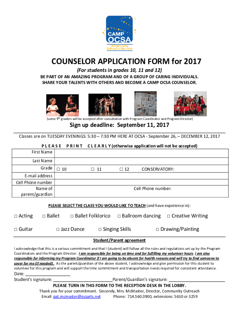 Fillable Online CAMP OCHSA COUNSELOR APPLICATION FORM Fax Email Print - pdfFiller