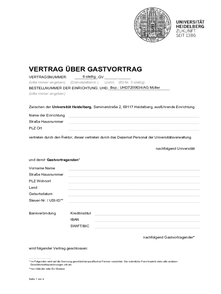Ausfüllbar Online Vertrag ber Gastvortrag Fax Email Drucken - pdfFiller