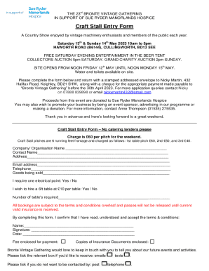 Fillable Online Craft Stall Entry Form Bronte Vintage Gathering Craft ...