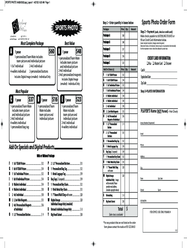 Fillable Online Sports Photo Order Form Fax Email Print - pdfFiller