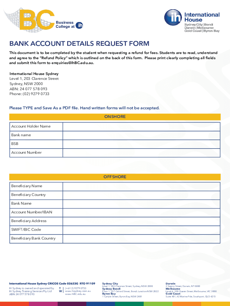 Fillable Online BANK ACCOUNT DETAILS REQUEST FORM Fax Email Print ...