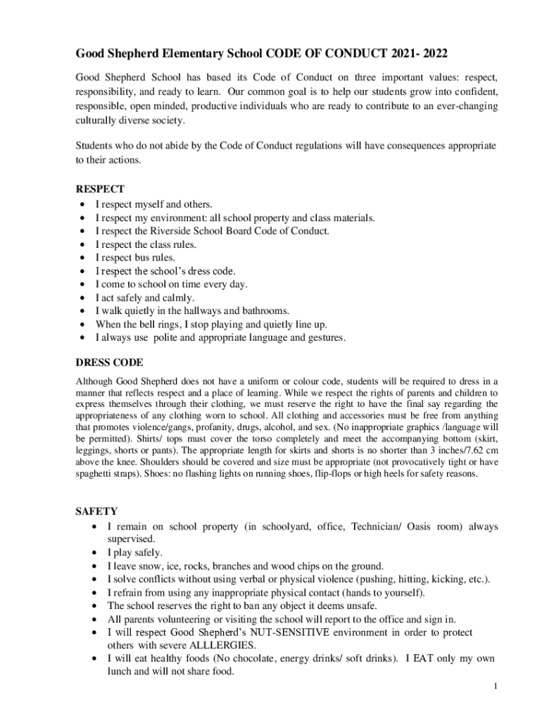 Fillable Online Code of Conduct - Good Shepherd Catholic School - DCDSB ...