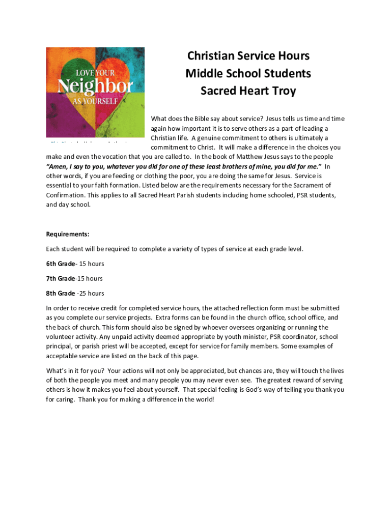 Fillable Online Christian Service Hours Middle School Students Sacred ...