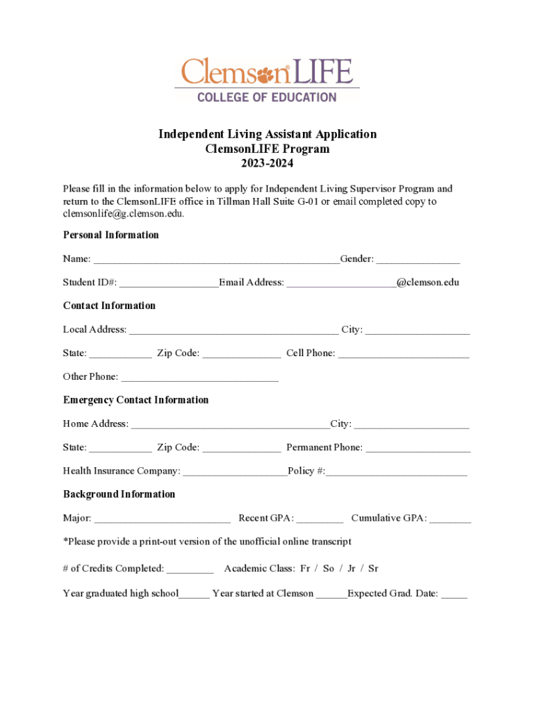 Fillable Online Alternate Independent Living Assistant (ILA ...