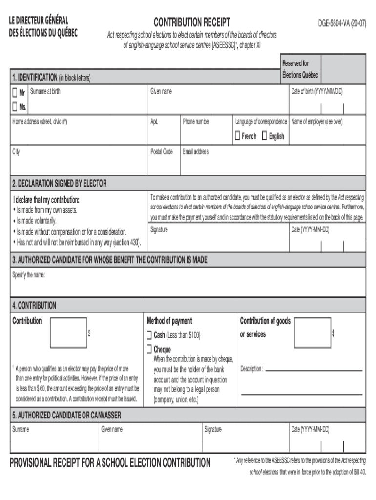 Fillable Online Provisional receipt for a school election contribution ...