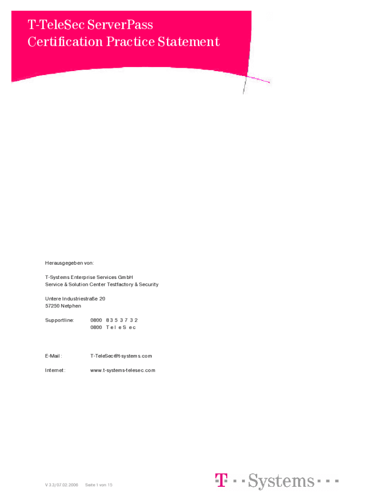 Ausfüllbar Online T-TeleSec ServerPass Certification Practice Statement ...