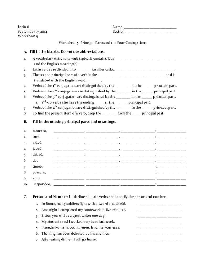 Fillable Online Worksheet 5 Principal Parts.doc Fax Email Print - pdfFiller