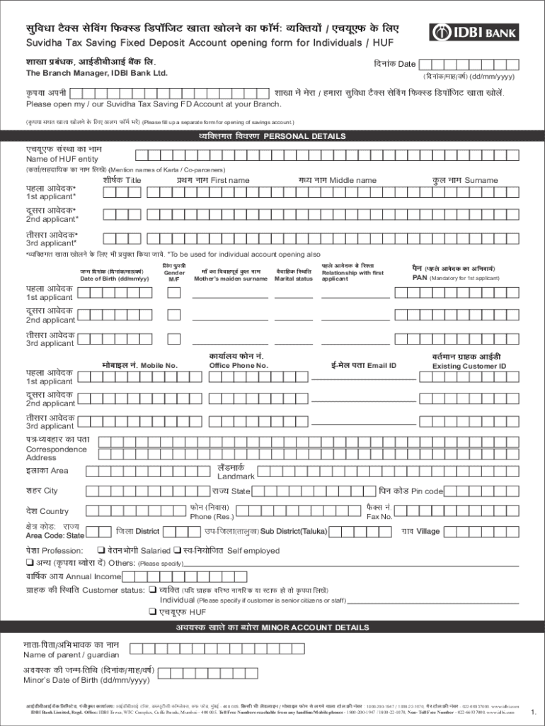 Fillable Online Suvidha tax Saving FD Application Form 25.5.12.cdr Fax Email Print - pdfFiller