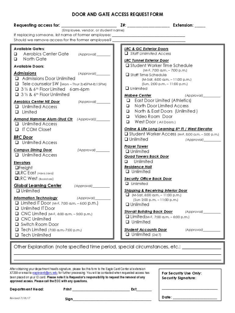 Fillable Online Door and Gate Access Request Form Fax Email Print - pdfFiller