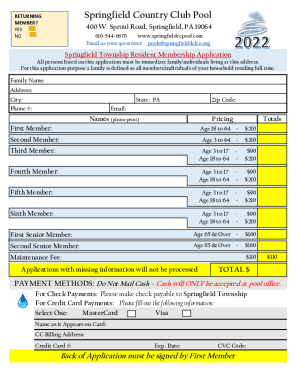 Fillable Online Springfield Country Club Pool - Springfield, PA Fax ...