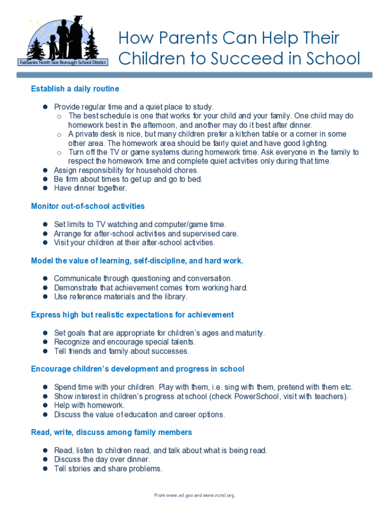 Fillable Online One of the most important things parents can do to help ...