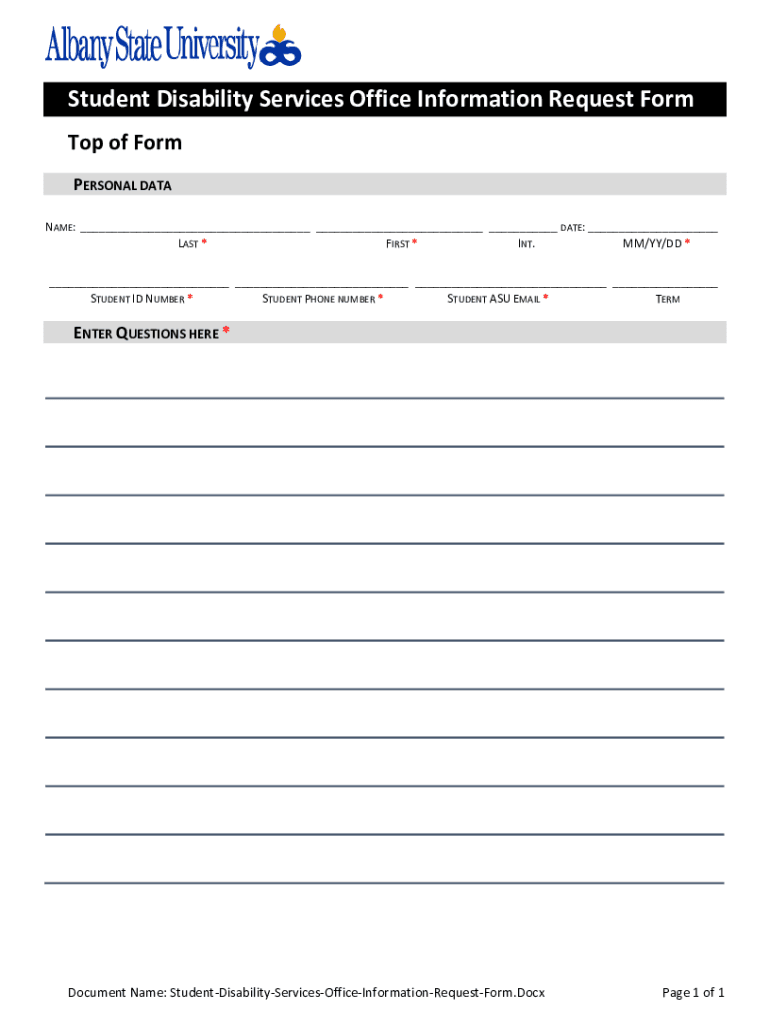 Fillable Online Student Disability Services Office Information Request ...