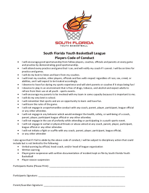 Fillable Online South Florida Youth Basketball League Players Code of ...