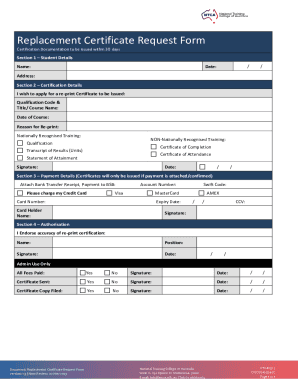 Fillable Online Replacement documents - Certificate services Fax Email ...