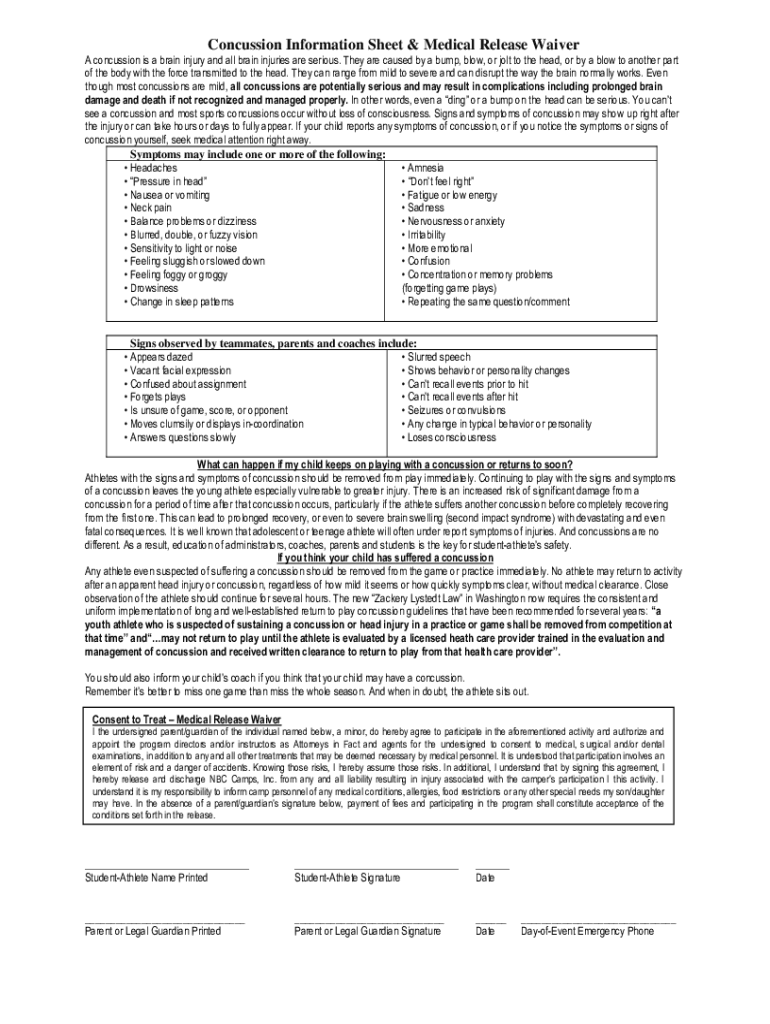 Fillable Online saco school department concussion information sheet Fax ...