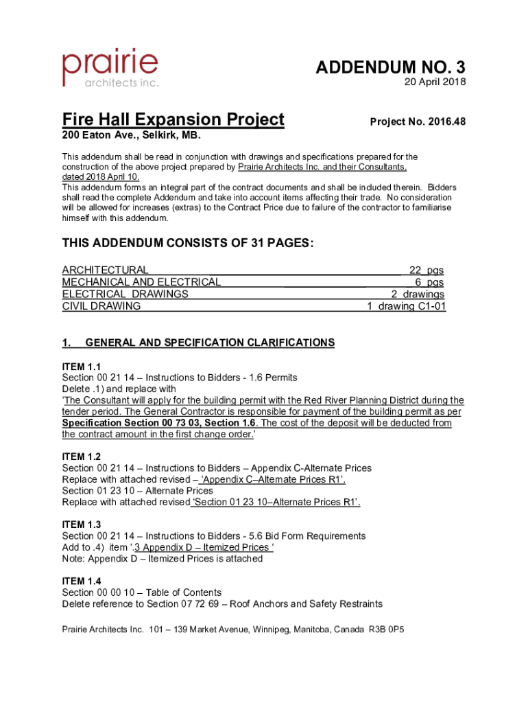 Fillable Online ADDENDUM NO. 3 Fire Hall Expansion Project Fax Email ...