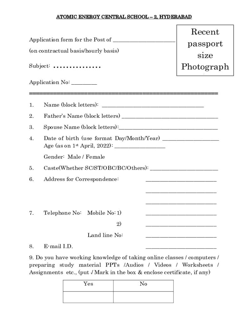 Fillable Online Application form for the Post of Fax Email Print ...
