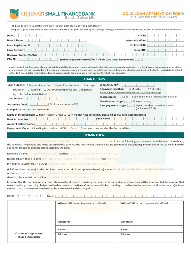 Fillable Online Gold Loan Application Form May15.cdr Fax Email Print ...