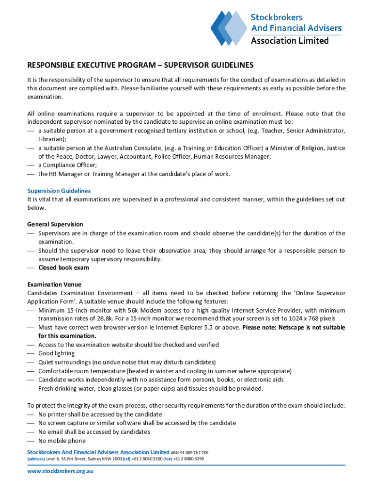 Fillable Online Duties and Responsibilities of an Examination in Charge ...