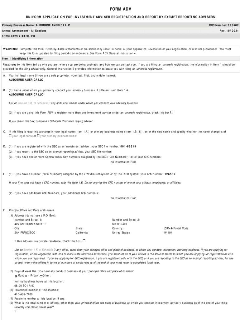 Fillable Online Primary Business Name: ALBOURNE AMERICA LLC Fax Email ...