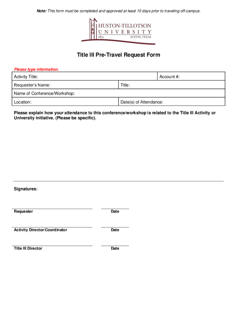 Fillable Online Title III Pre-Travel Request Form Fax Email Print ...