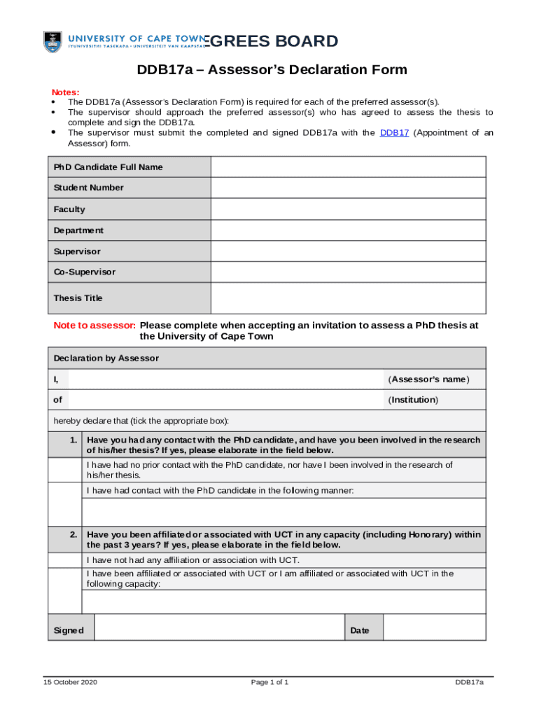 DDB17a - Examiner's Declaration - s uct ac Doc Template | pdfFiller