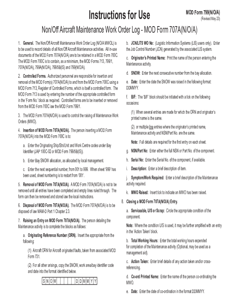 Fillable Online Get Revised Nov 15 Aircraft Maintenance Log - MOD Form ...