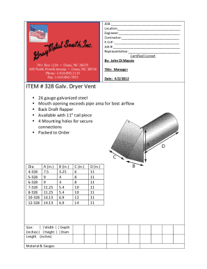 Fillable Online 328 Galv. Dryer Vent Fax Email Print - pdfFiller