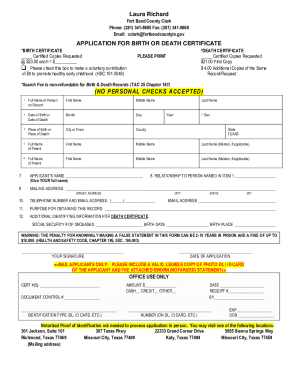 Fillable Online application for birth or death certificate Fax Email ...