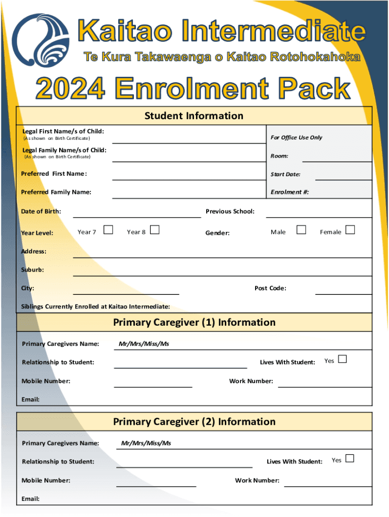 Fillable Online Student Information Primary Caregiver (1) ... Fax Email Print - pdfFiller