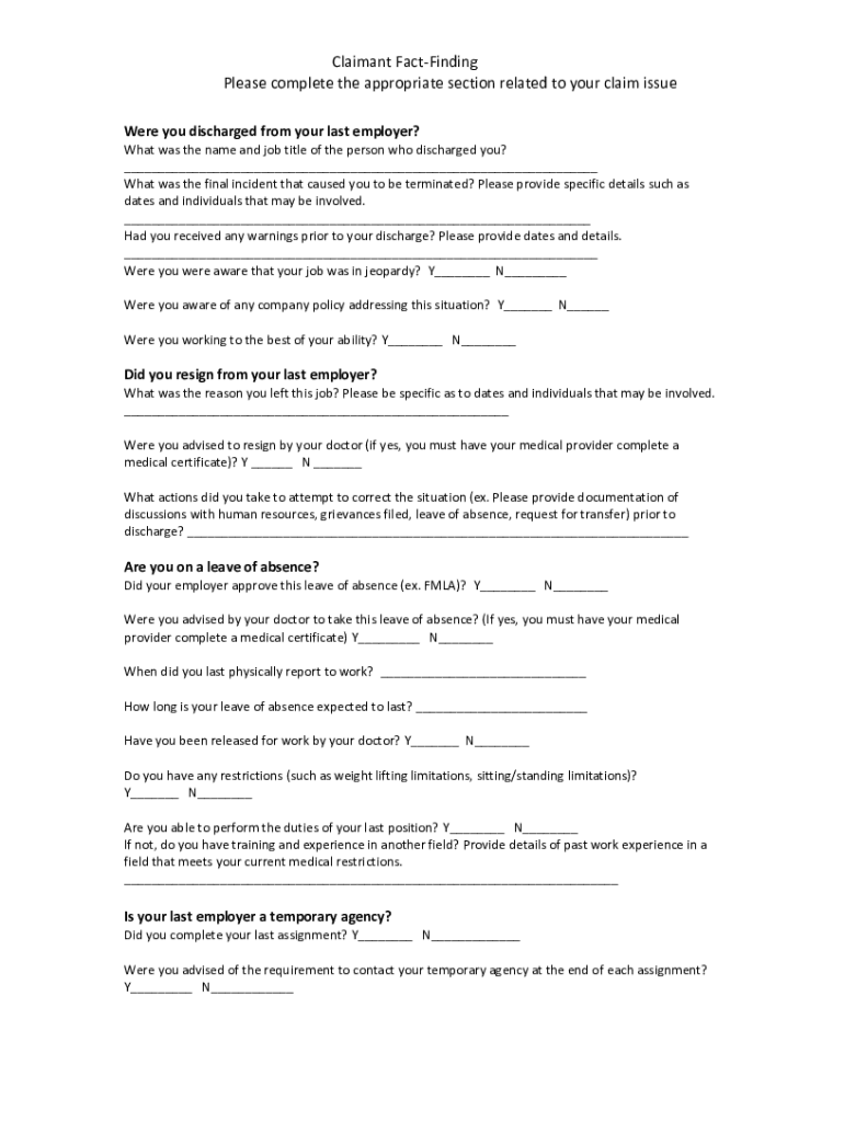 Fillable Online Claimant Fact-Finding. Please complete the appropriate ...