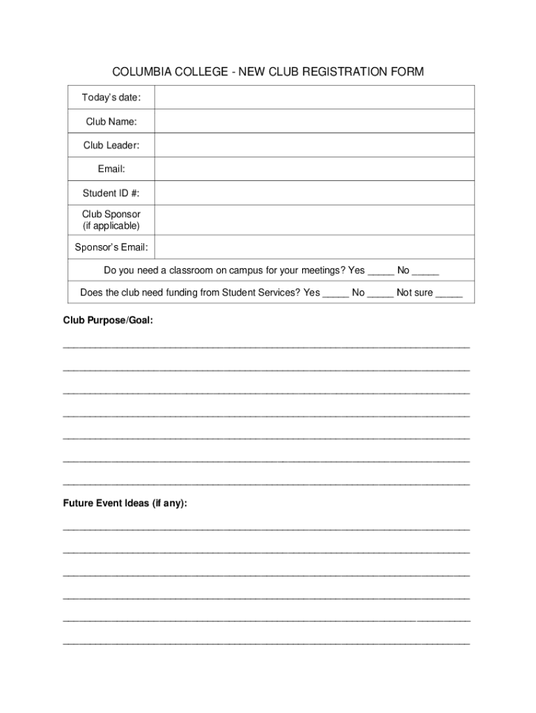 Fillable Online New Student Club Registration Form Fax Email Print ...