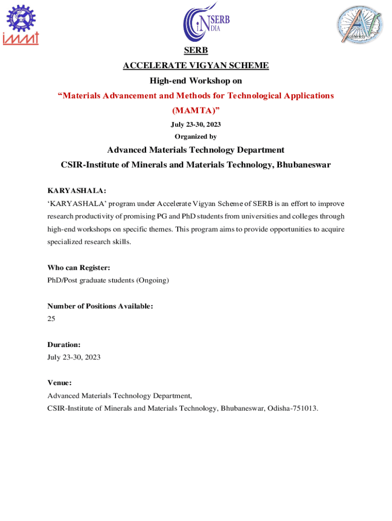 Fillable Online SERB Accelerate Vigyan Scheme 2023Win a certificate ...