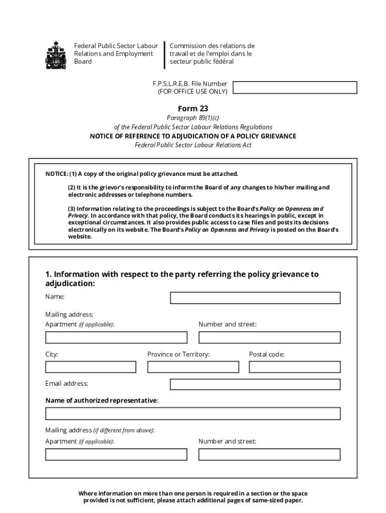 Fillable Online Form 23. NOTICE OF REFERENCE TO ADJUDICATION OF A ...