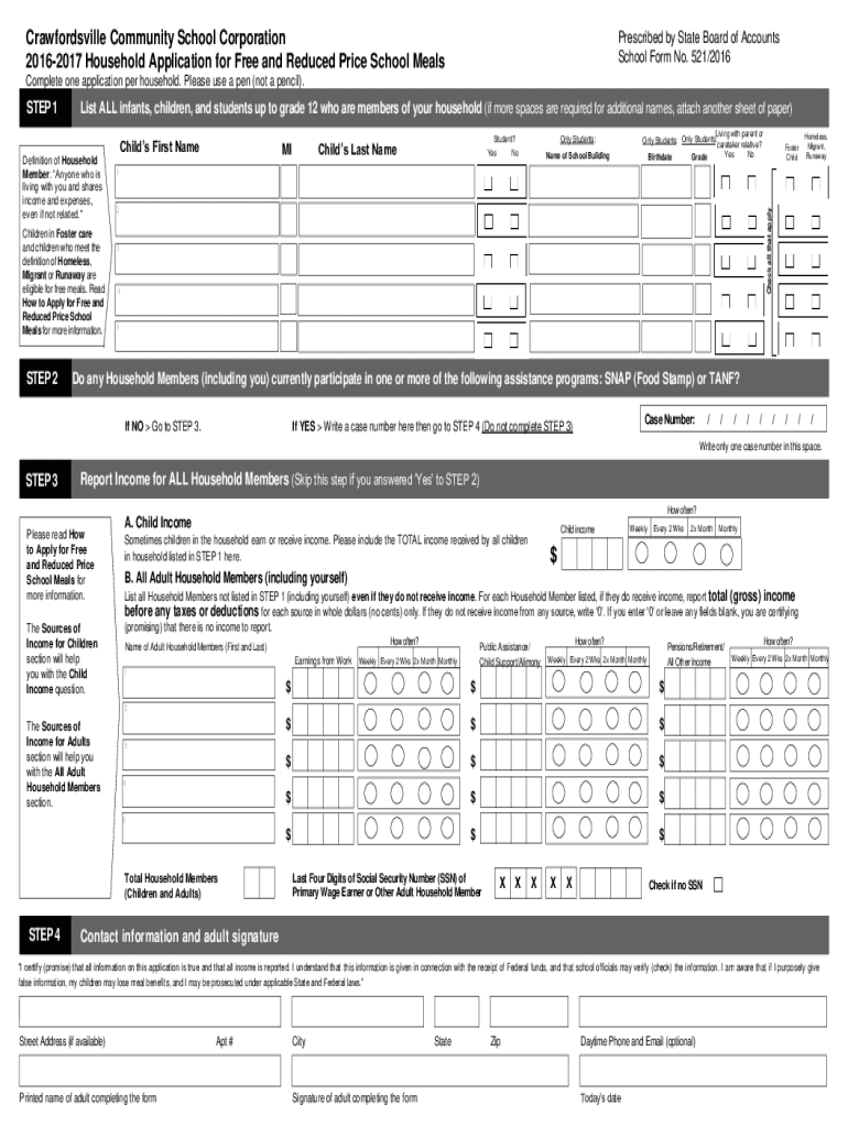 Fillable Online Free and Reduced Price School Meals Form Fax Email ...